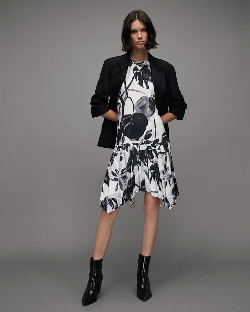 Sonya Racer Neck Jackie Mini Dress ECRU WHITE | ALLSAINTS